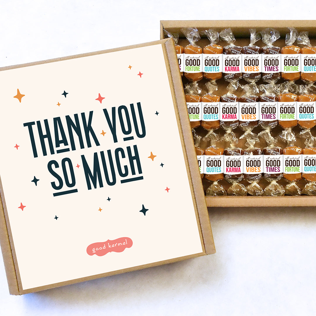 Thank You So Much caramel gifts wrapped in positive quotes – Good Karmal